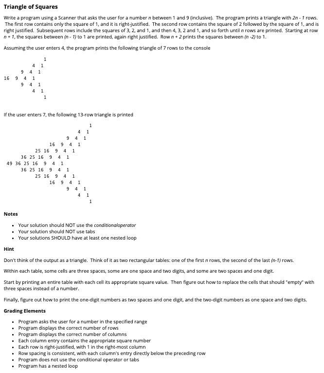 Solved Triangle of Squares Write a program using a Scanner | Chegg.com