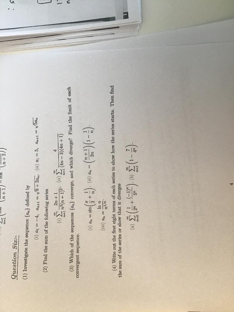 Question Six:- (1) Investigate the sequence {an} | Chegg.com