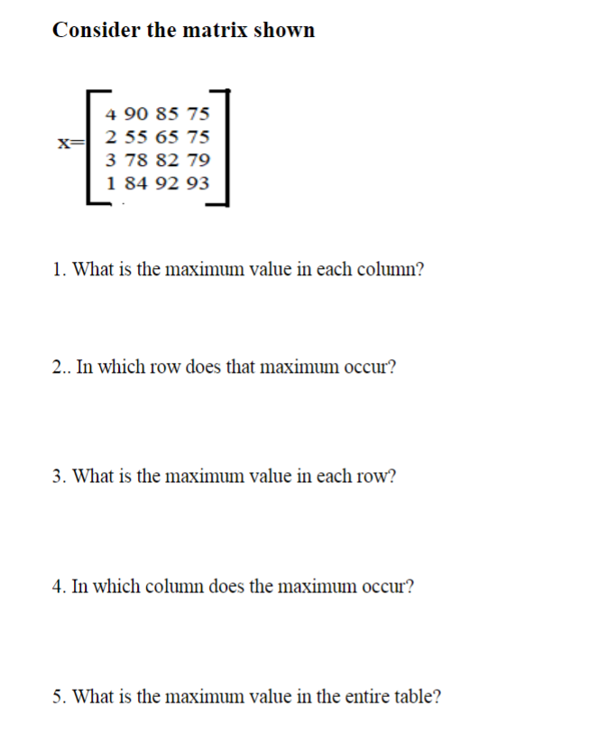Solved Consider the matrix shown | Chegg.com