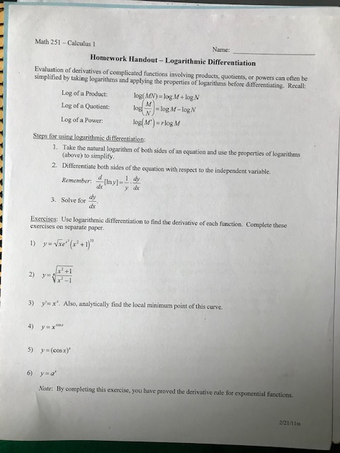 Solved Math 251 -Calculus 1 Name: Homework | Chegg.com Solved Math 251 -Calculus 1 Name: Homework | Chegg.com