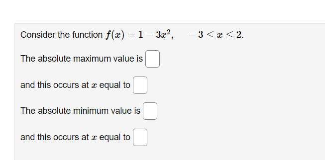 Solved Consider the function f(x)=1−3x2,−3≤x≤2. The absolute | Chegg.com