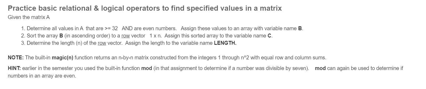 Solved Practice basic relational & logical operators to find | Chegg.com