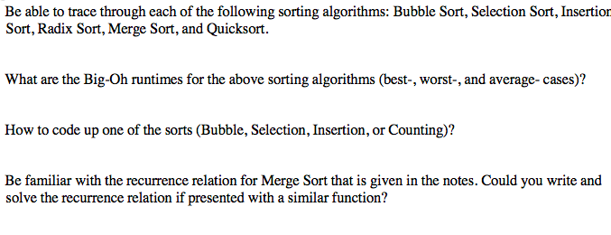 Solved Be able to trace through each of the following | Chegg.com