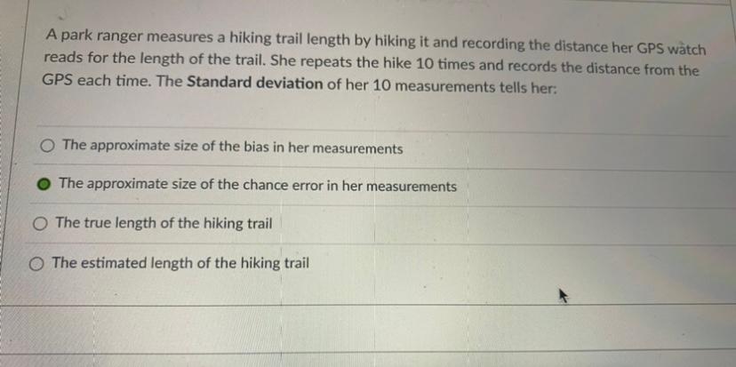 Solved A park ranger measures a hiking trail length by | Chegg.com