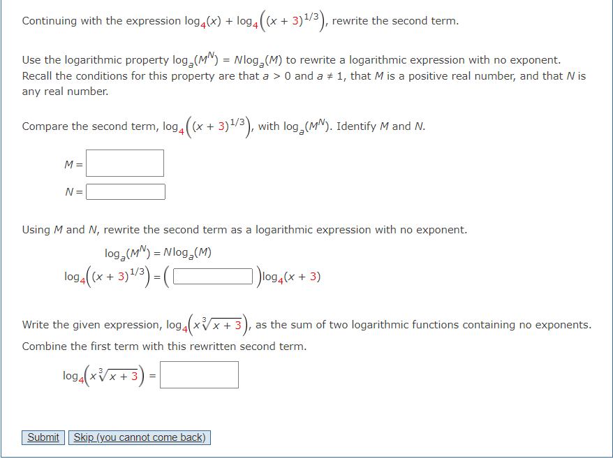 Solved Continuing with the expression log4(x) + log4((x + | Chegg.com