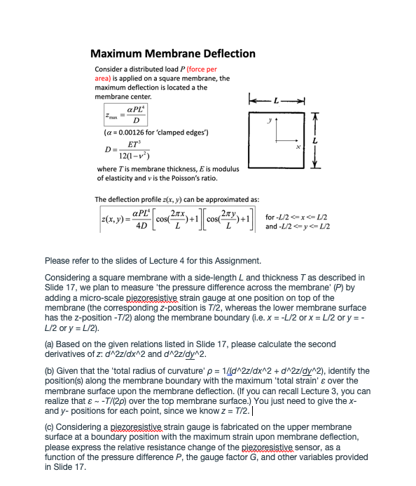 Maximum Membrane Deflection Consider a distributed | Chegg.com