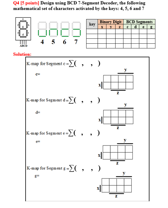 Solved Q4 [5 points] Design using BCD 7-Segment Decoder, the | Chegg.com