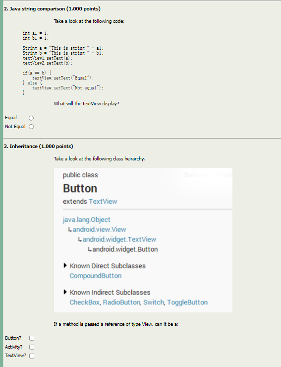Solved 2. Java string comparison (1.000 points) Take a look | Chegg.com