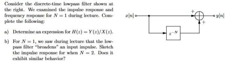 Solved Consider the discrete-time lowpass filter shown at | Chegg.com