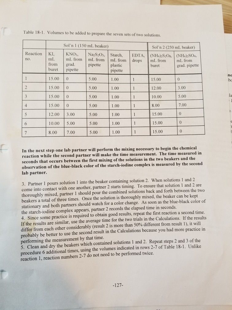 Kinetics 1 Report Sheet Name and Drawer NumberSa | Chegg.com
