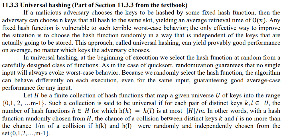 Solved 1133 Universal Hashing Part Of Section 1133 From 