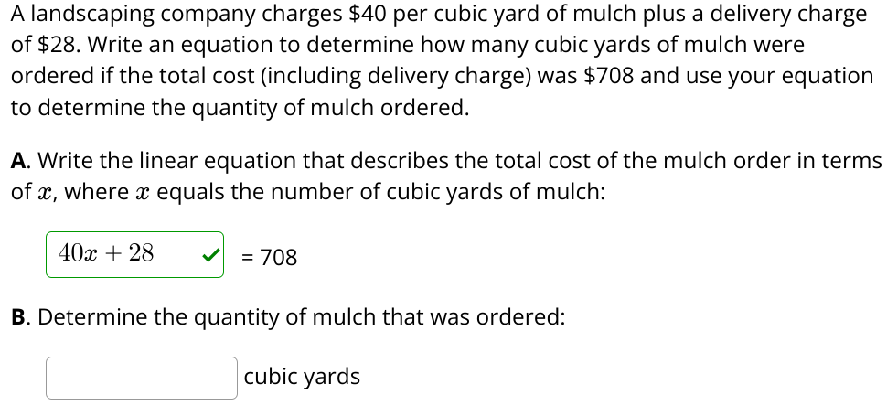 Solved A landscaping company charges $40 per cubic yard of | Chegg.com
