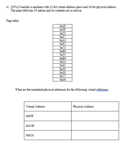 Solved 4) [30%] Consider a machine with 12-bit virtual | Chegg.com