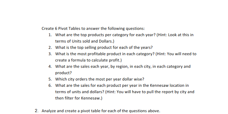 Business Letter with Data Analysis/Pivot Tables | Chegg.com