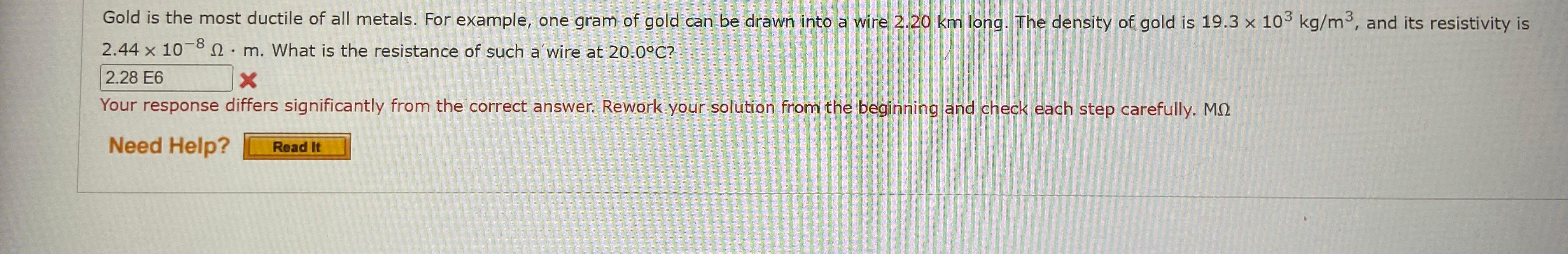 Solved Gold is the most ductile of all metals. For example, | Chegg.com