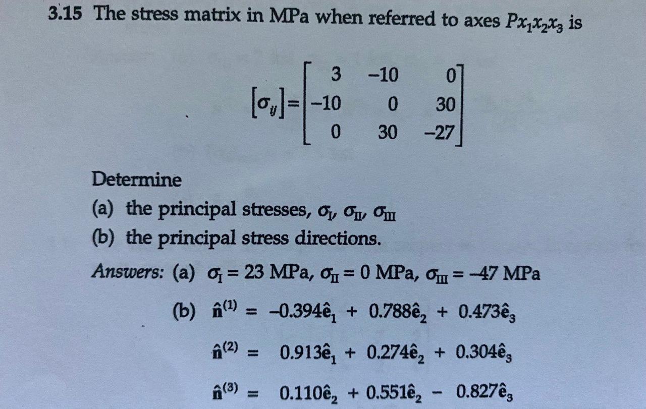 Solved 3.15 The stress matrix in MPa when referred to axes | Chegg.com