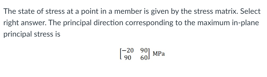 Solved The state of stress at a point in a member is given | Chegg.com