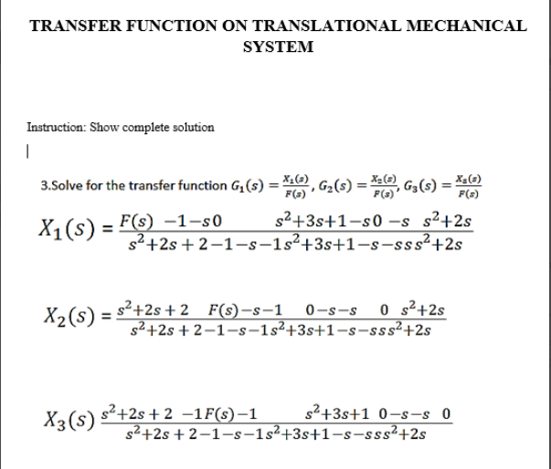 Solved TRANSFER FUNCTION ON TRANSLATIONAL MECHANICAL SYSTEM | Chegg.com