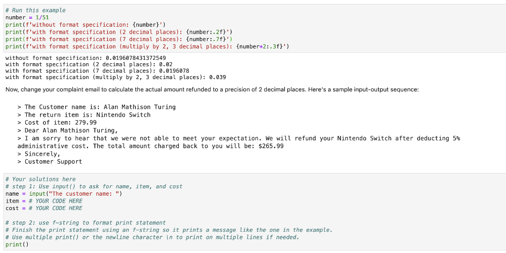 Solved f-string allows you to customize the presentation | Chegg.com
