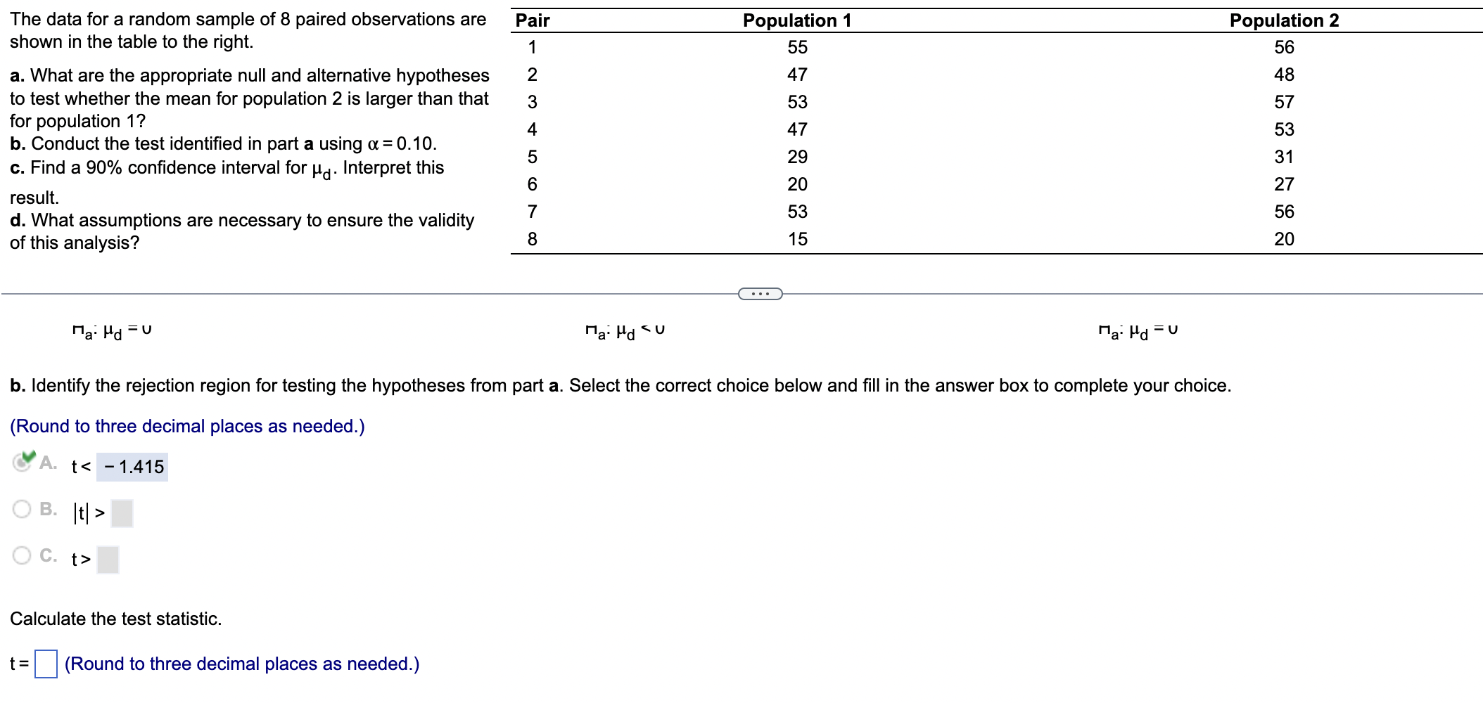 Solved The data for a random sample of 8 paired observations | Chegg.com