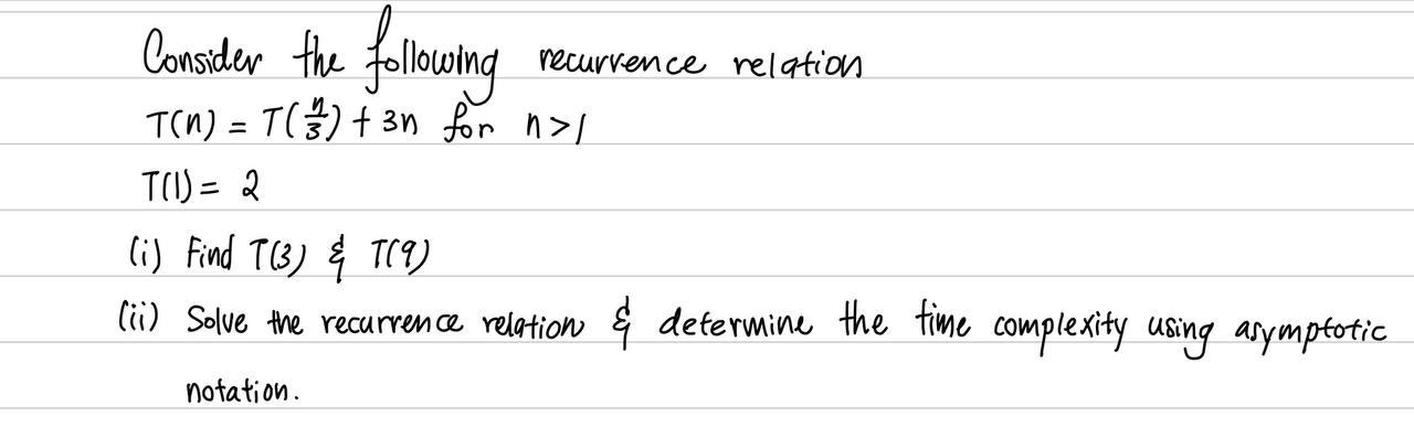 Consider the following recurrence relation | Chegg.com