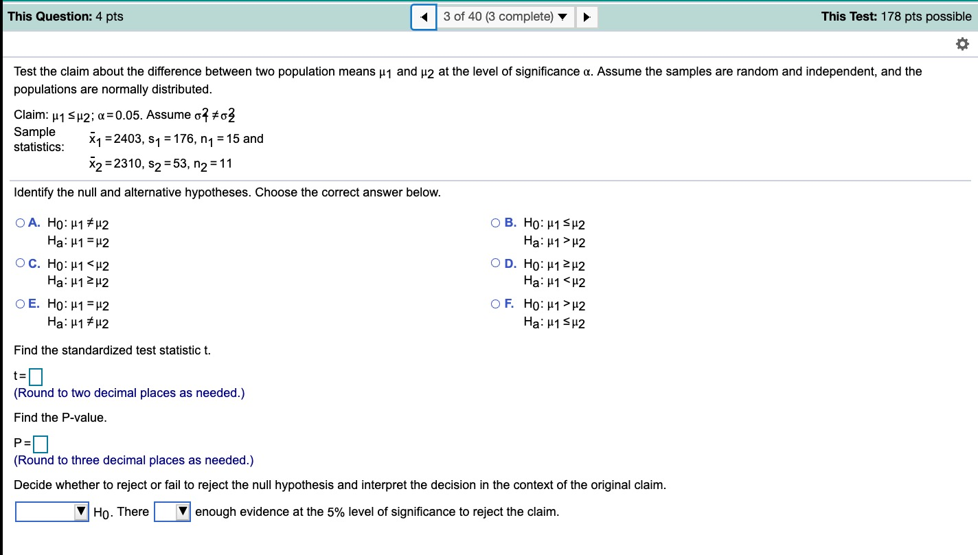 Solved This Question: 4 pts + 3 of 40 (3 complete) This | Chegg.com