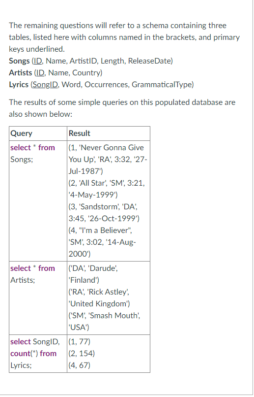 Solved The Remaining Questions Will Refer To A Schema 