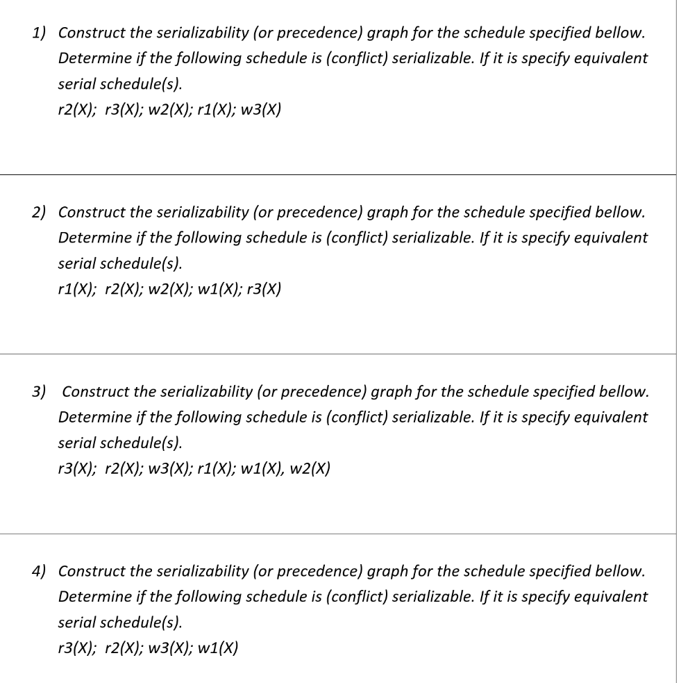 Solved 1) Construct the serializability (or precedence) | Chegg.com
