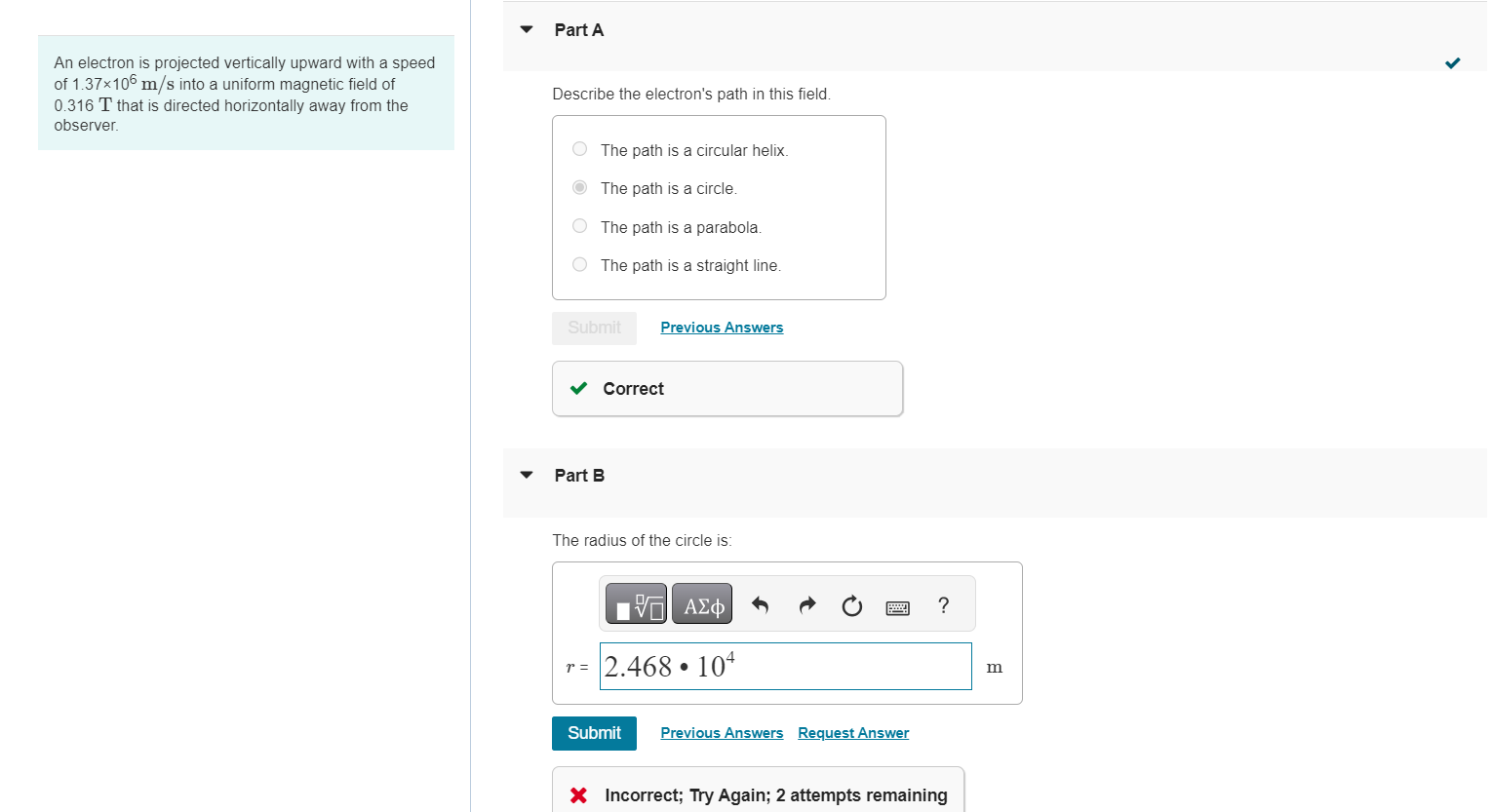 Solved An electron is projected vertically upward with a | Chegg.com