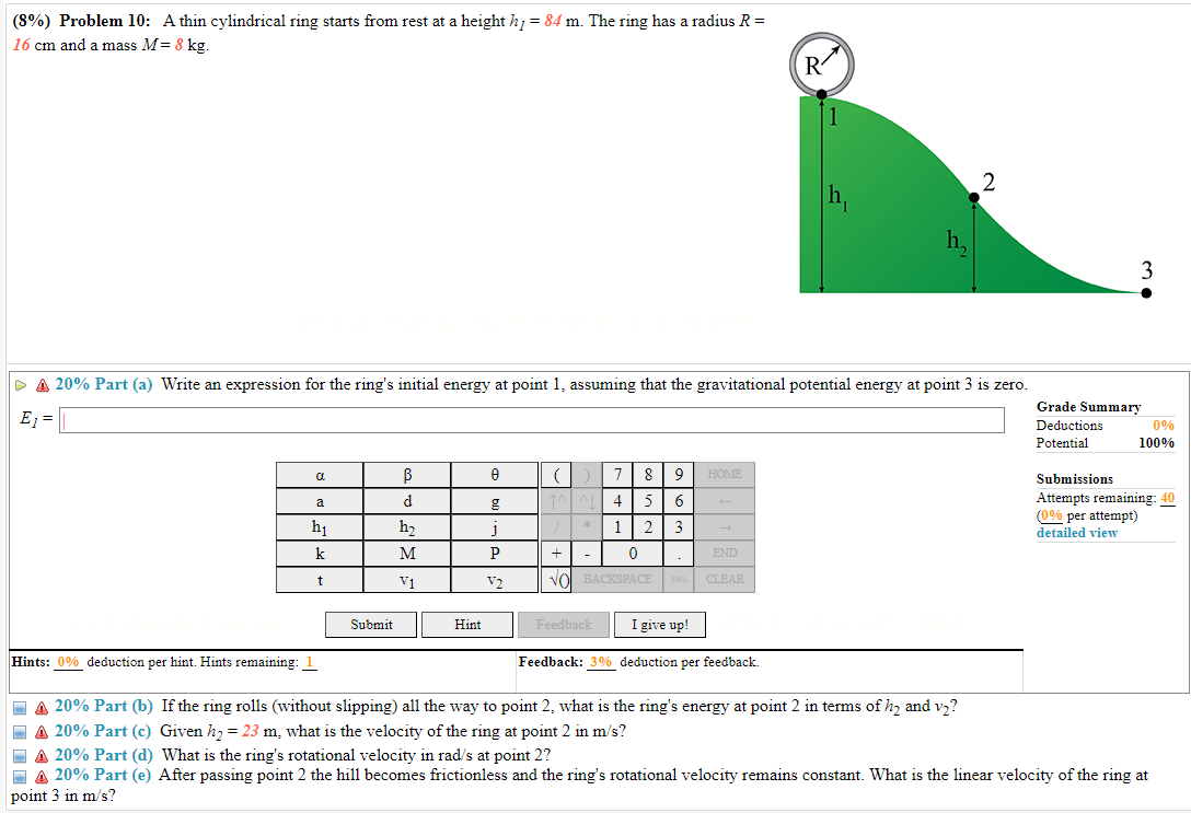 Solved (3%) Problem 10: A thin cylindrical ring starts from | Chegg.com