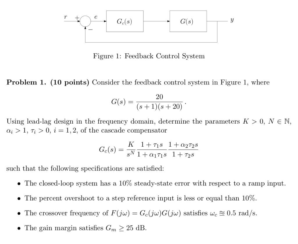 Solved eGs) G(s) Figure 1: Feedback Control System Problem | Chegg.com