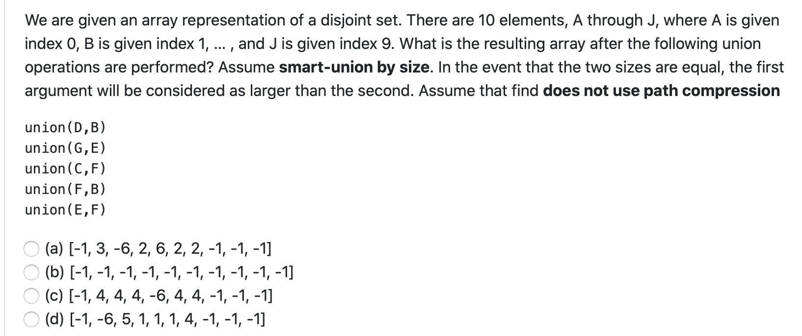 Solved We are given an array representation of a disjoint | Chegg.com