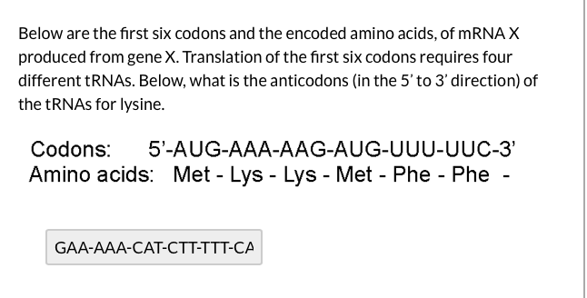 Solved Below are the first six codons and the encoded amino | Chegg.com