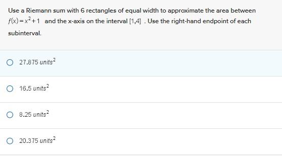 Solved Use a Riemann sum with 6 rectangles of equal width to | Chegg.com