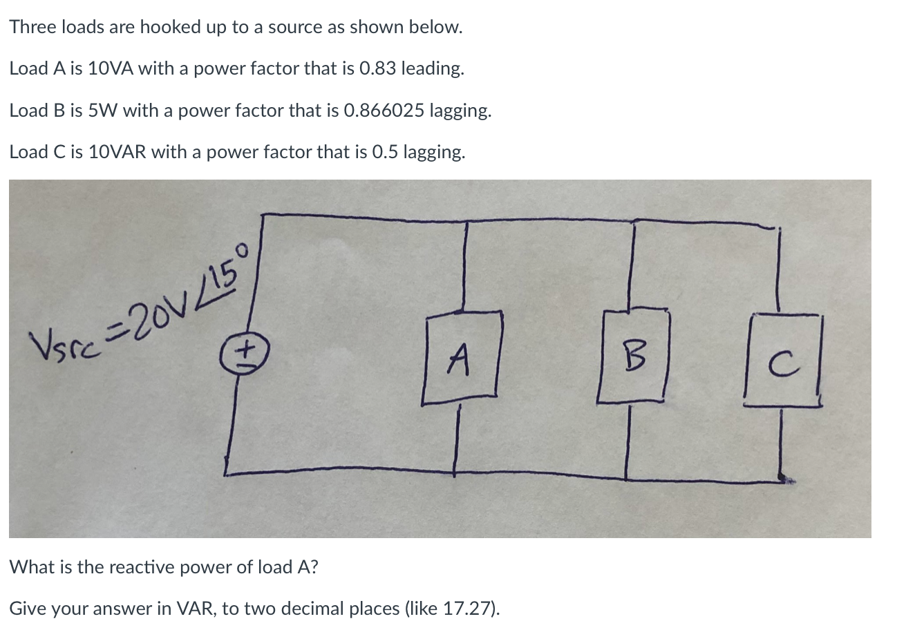 Solved Three loads are hooked up to a source as shown | Chegg.com