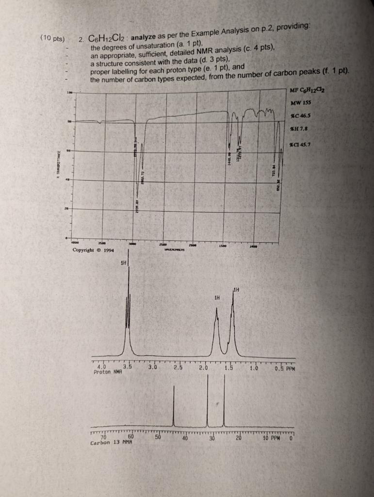 Solved (10 pts) 2. C6H12Cl2 : analyze as per the Example | Chegg.com