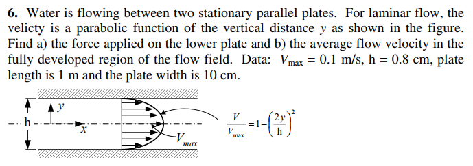 Solved 6. Water is flowing between two stationary parallel | Chegg.com