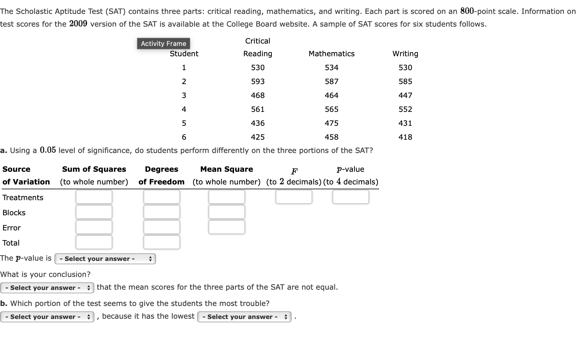 Solved The Scholastic Aptitude Test (SAT) contains three | Chegg.com