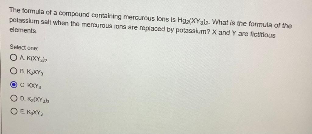 Solved The formula of a compound containing mercurous ions | Chegg.com