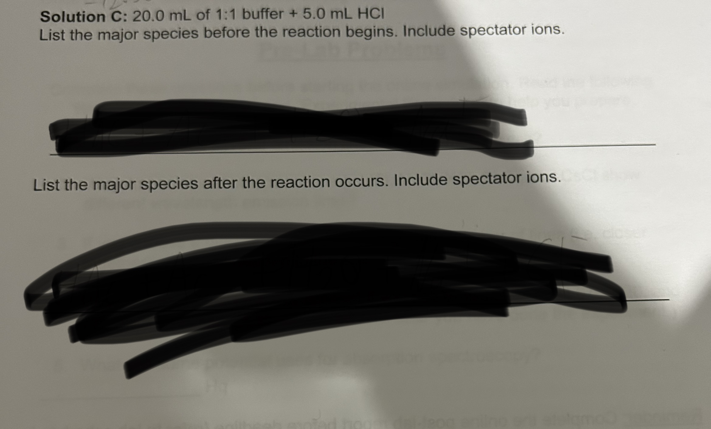 Solved Solution C: 20.0mL ﻿of 1:1 ﻿buffer +5.0mLHClList the | Chegg.com