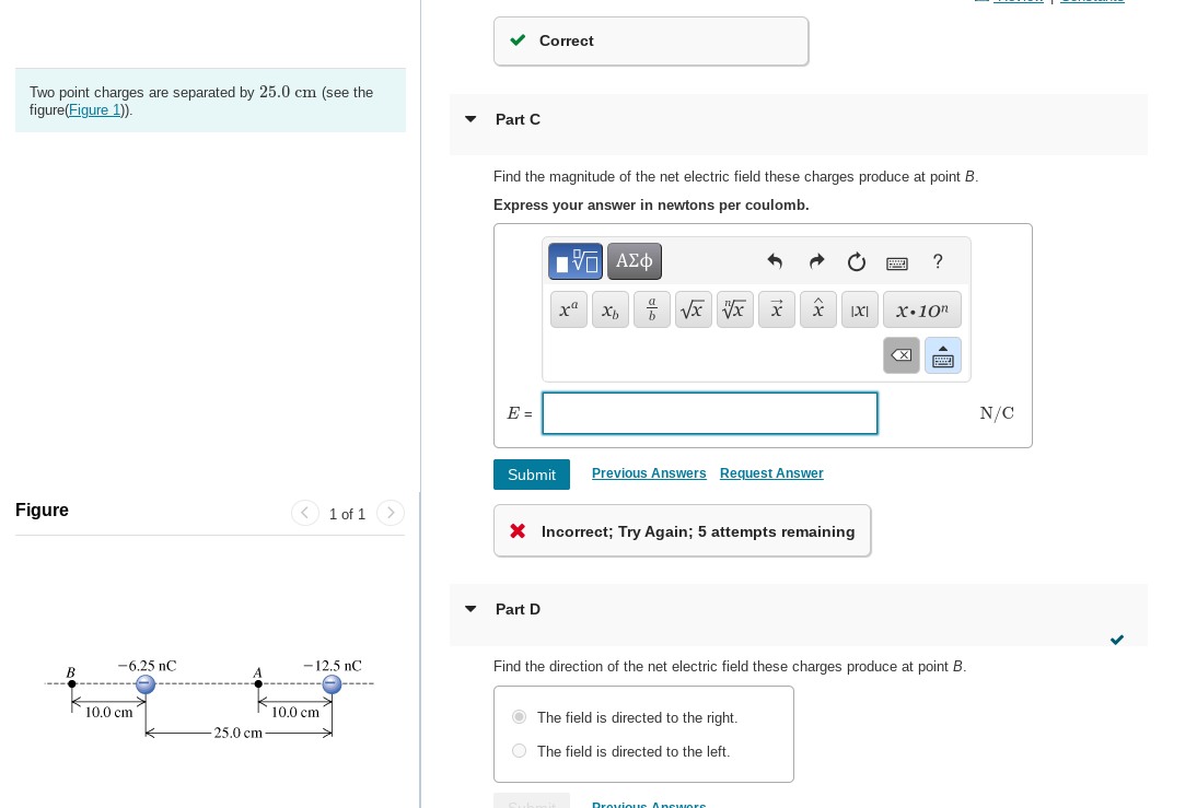 Solved Two point charges are separated by 25.0cm (see | Chegg.com
