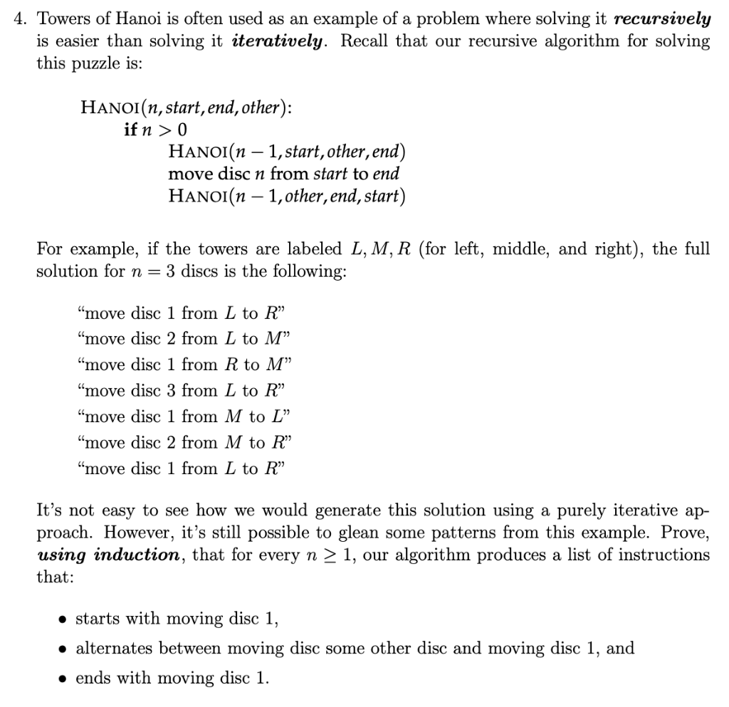 Solved 4. Towers of Hanoi is often used as an example of a | Chegg.com