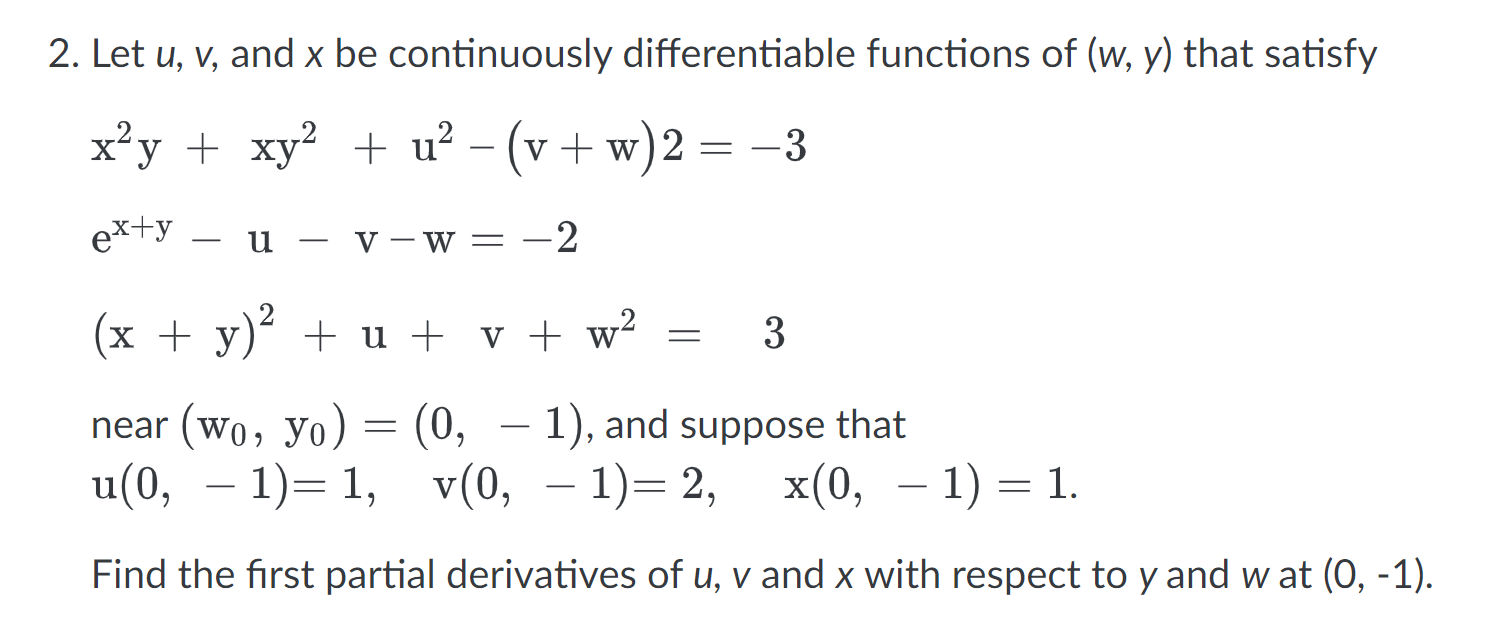 Solved 2. Let u,v, and x be continuously differentiable | Chegg.com