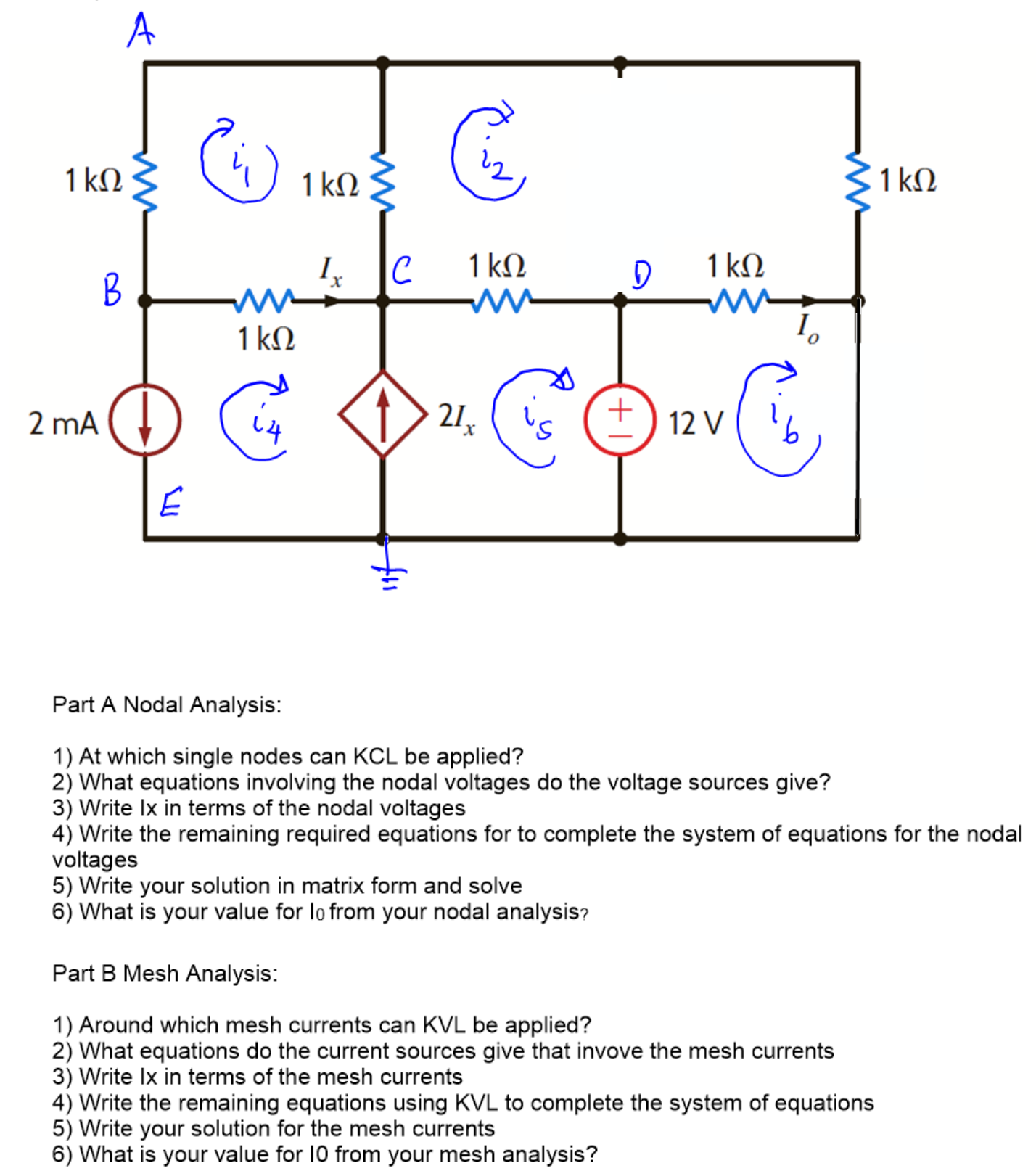 Solved Part A Nodal Analysis:At which single nodes can KCL | Chegg.com