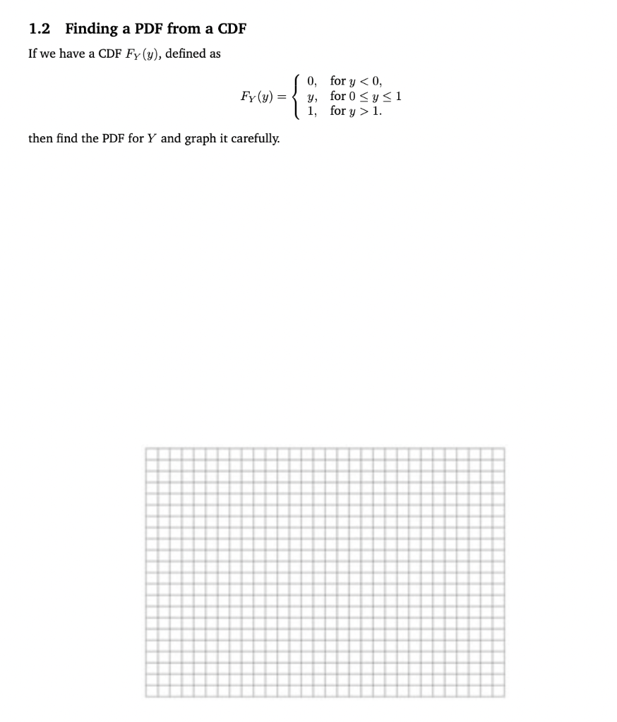 Solved 1.2 Finding a PDF from a CDF If we have a CDF Fy(y), | Chegg.com