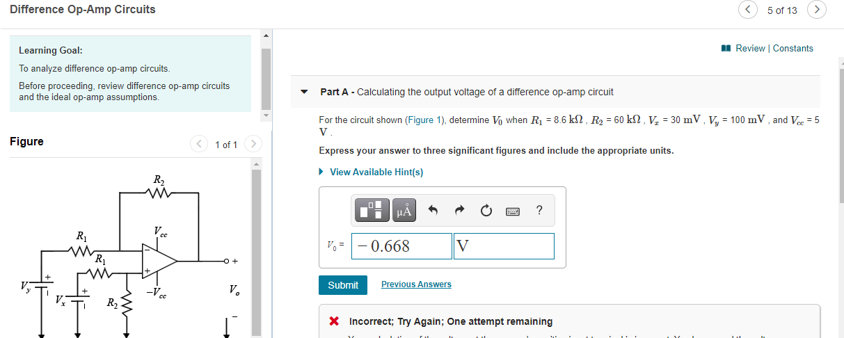 Solved Difference Op-Amp Circuits 5 of 13 > Review Constants | Chegg.com