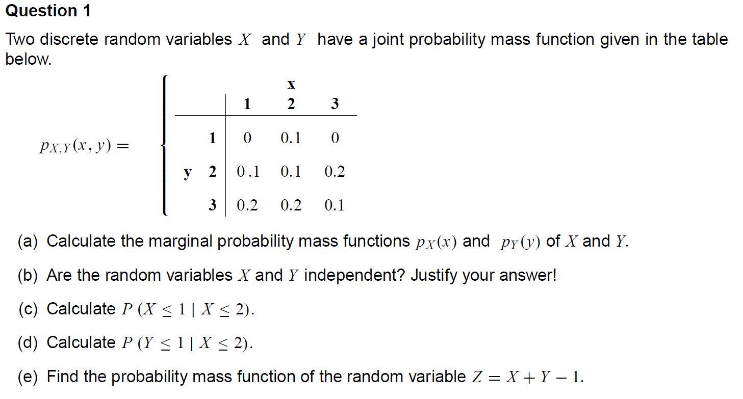 Solved Two discrete random variables X and Y have a joint | Chegg.com
