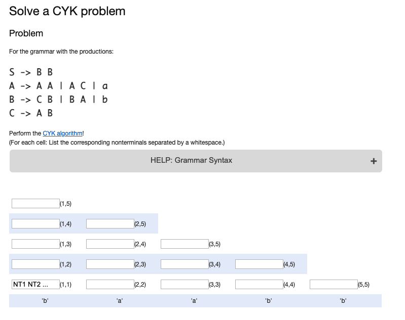 Solved Solve a CYK problem Problem For the grammar with the | Chegg.com