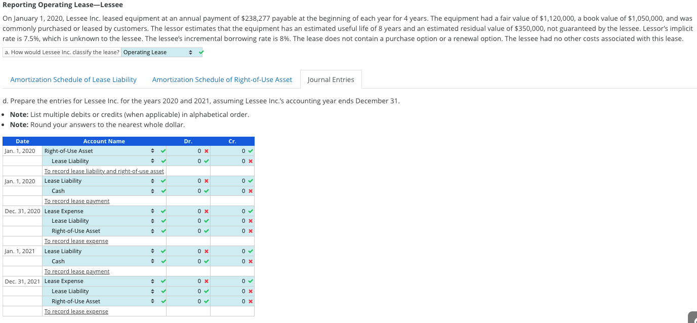 Solved Reporting Operating Lease-Lessee On January 1, 2020, | Chegg.com