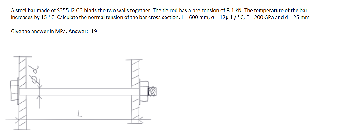 Solved A steel bar made of S355 J2 G3 binds the two walls | Chegg.com